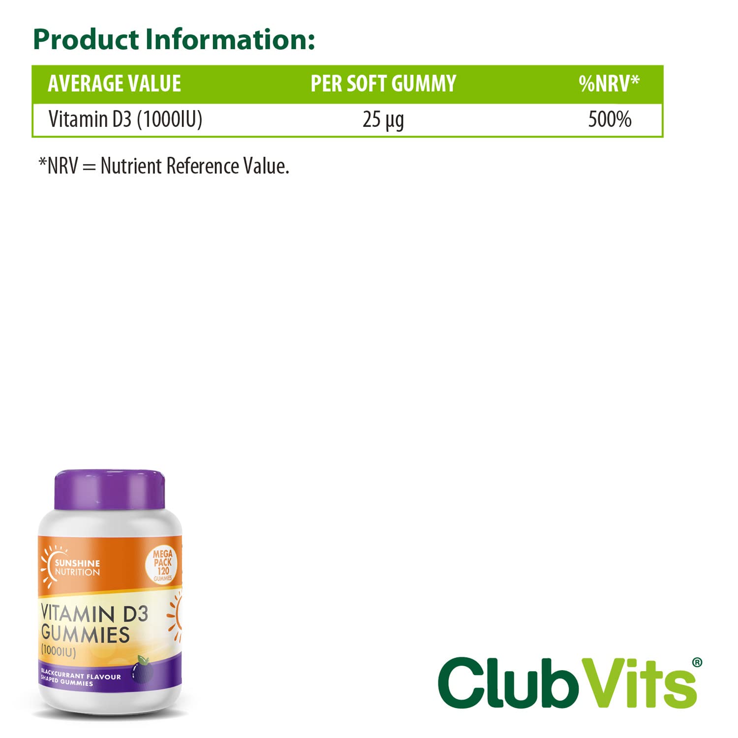 Adult Vitamin D3 Gummies - 120 Blackcurrant Flavoured Gummies - ClubVitsUK