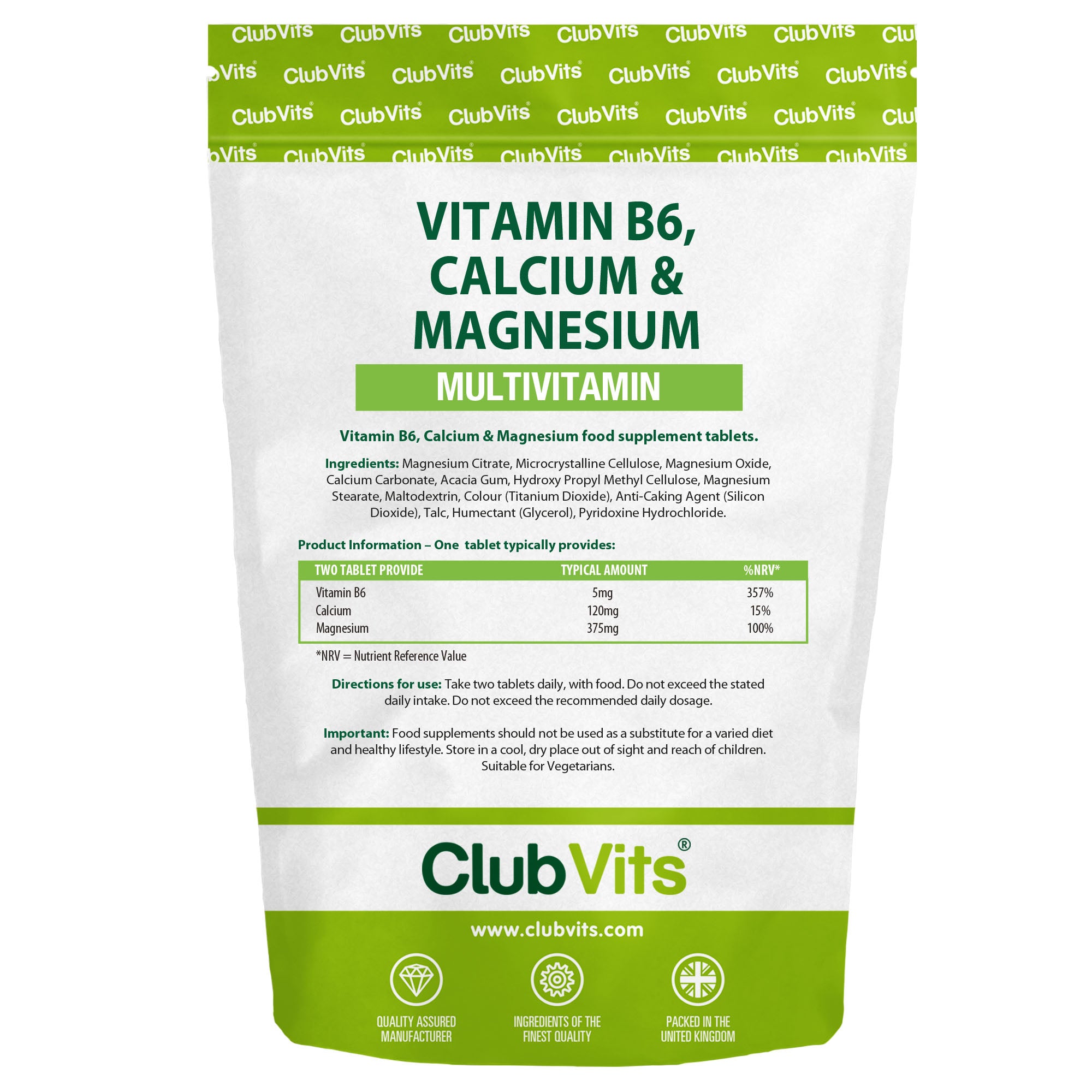 Vitamin B6, Calcium & Magnesium Multivitamin Tablets - ClubVitsUK